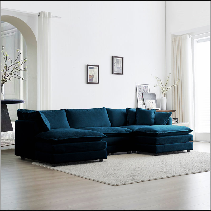 U Shaped Sectional Sofa with Reversible Footrest and 2 Ottomans